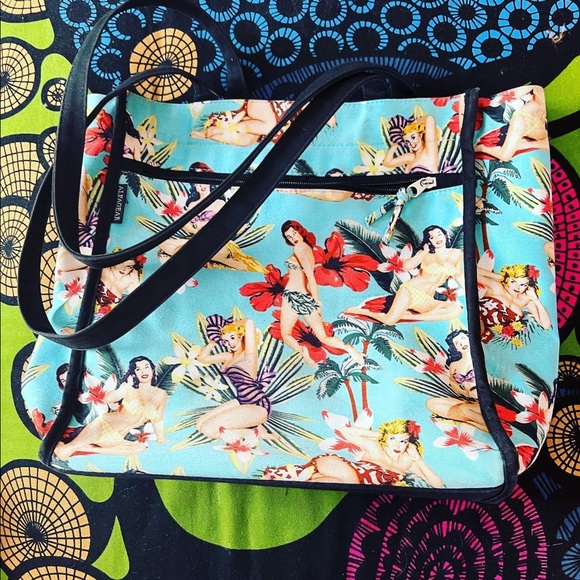 Bags | Adorable Pinup Retro 195s Style Canvas Tote Euc Zipper Pockets ...